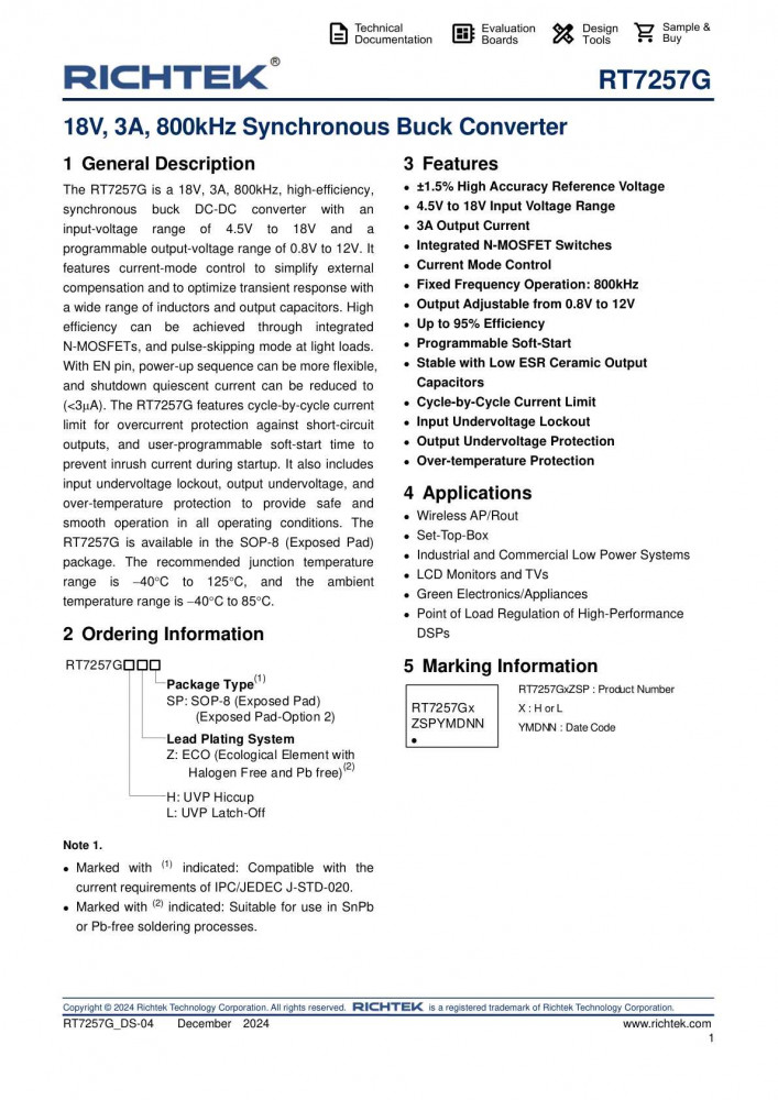 RT7257G datasheet page 1