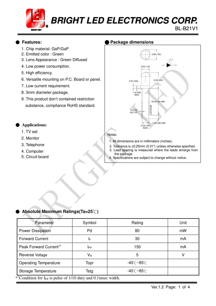 BL-B21V1 datasheet page 1
