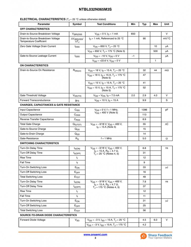 NTBL032N065M3S datasheet page 3