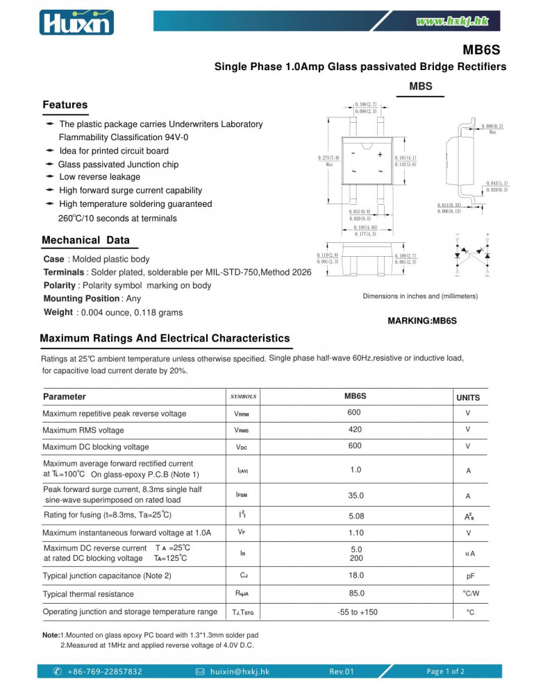 Huixin MB6S technical document page 1