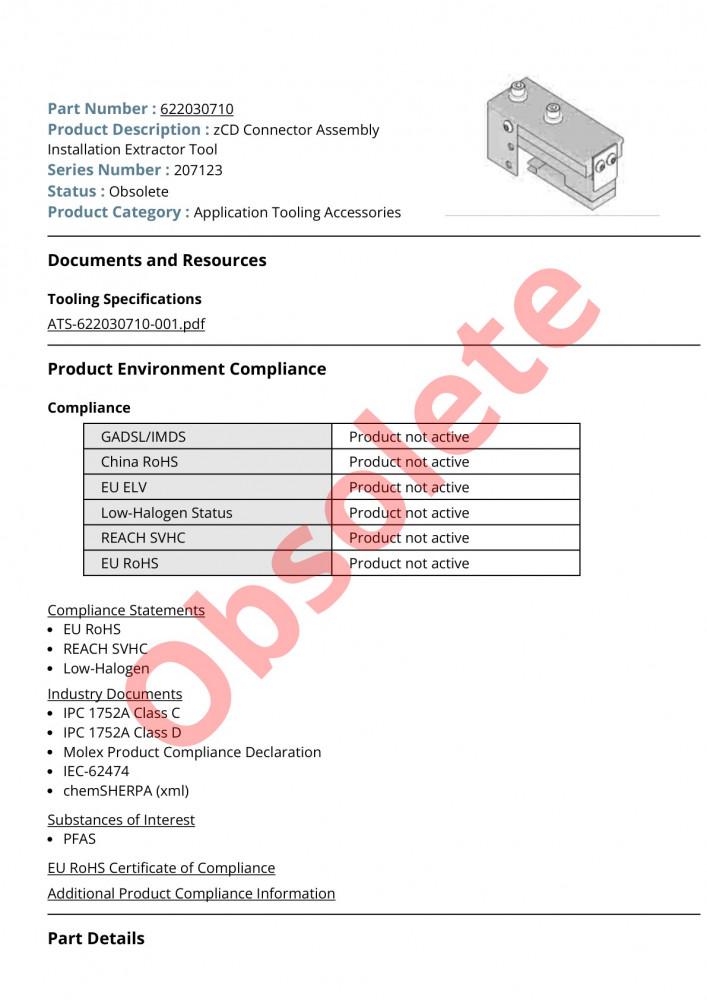 Tooling specification document preview, page 1