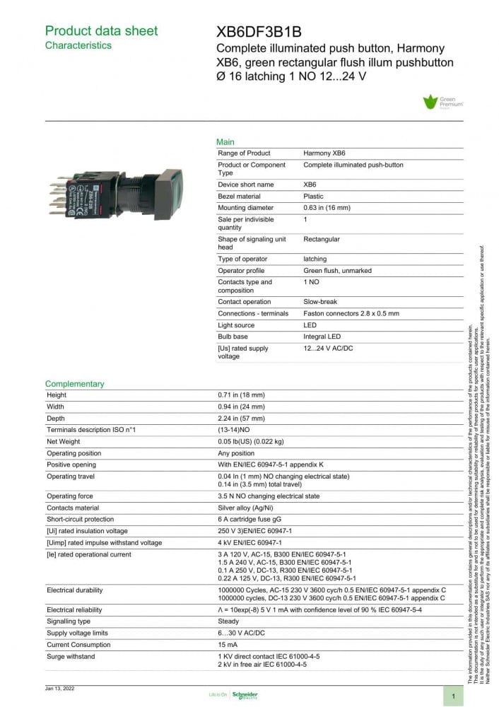 XB6DF3B1B technical document page 1