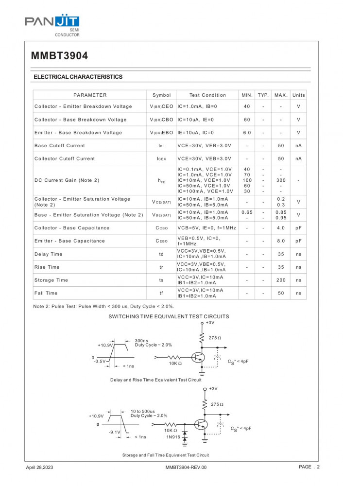 MMBT3904 technical document page 2