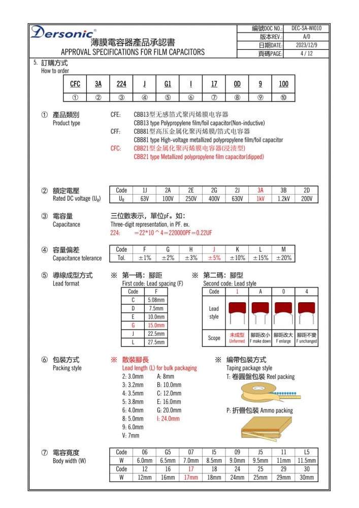 Dersonic film capacitor approval specification page 5