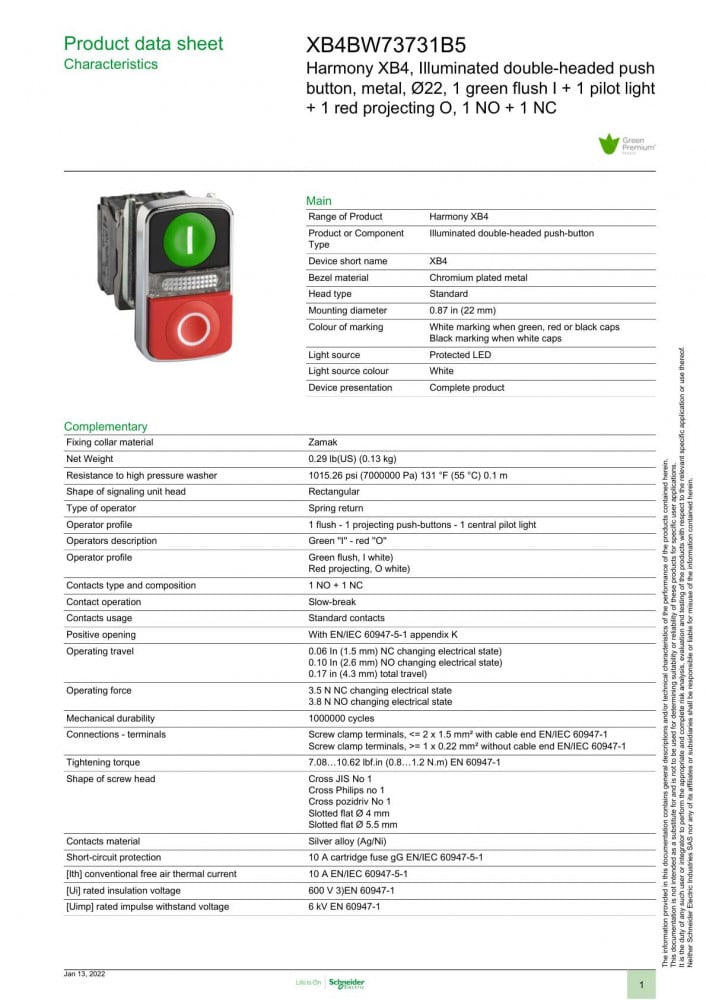 XB4BW73731B5 technical document page 1