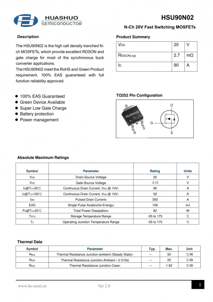 HSU90N02 datasheet page 1