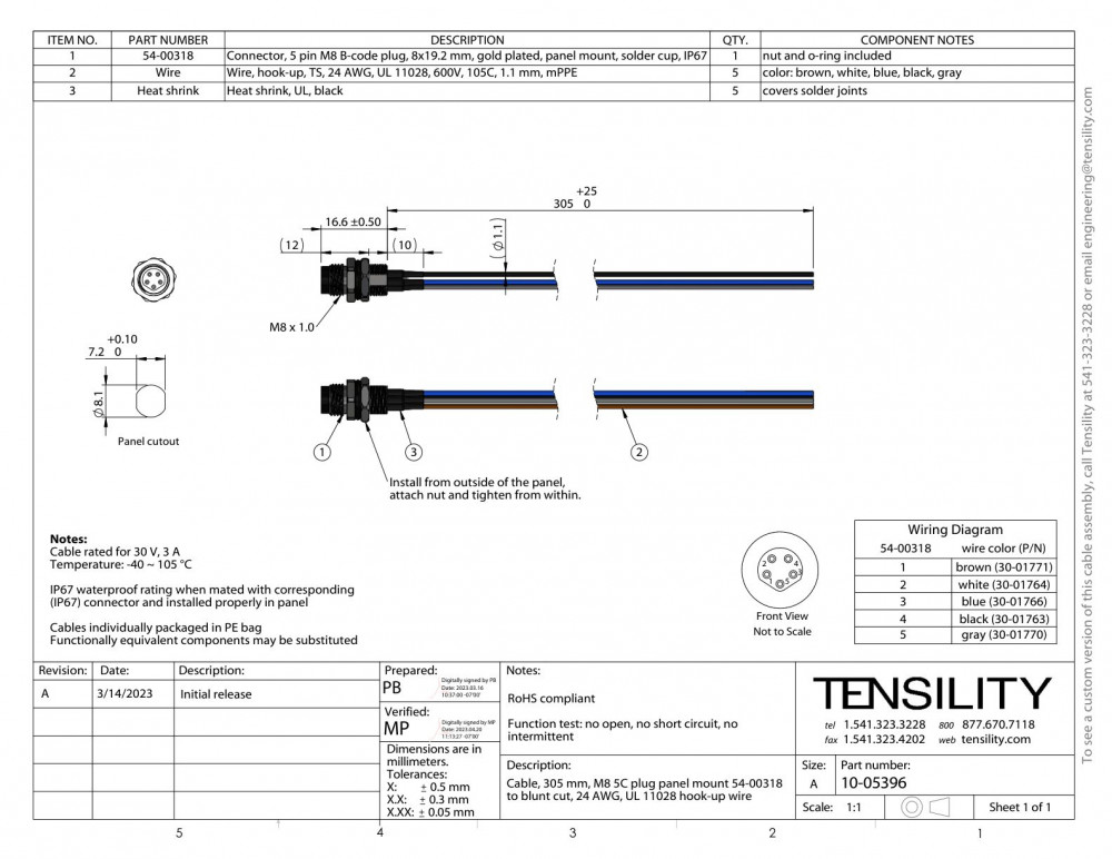 Tensility International 10-05396 product drawing and specifications