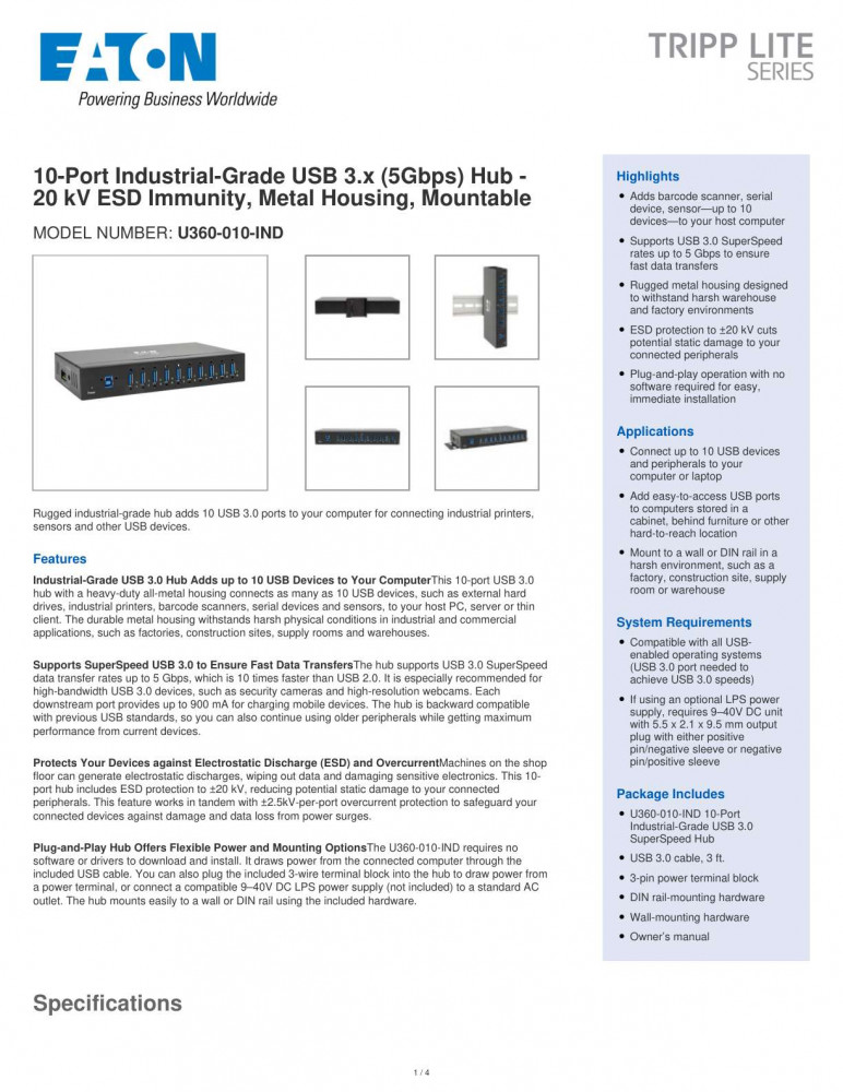 U360-010-IND technical document page 1
