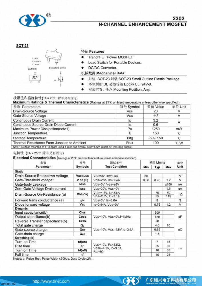 JUXING SI2302 datasheet page 1