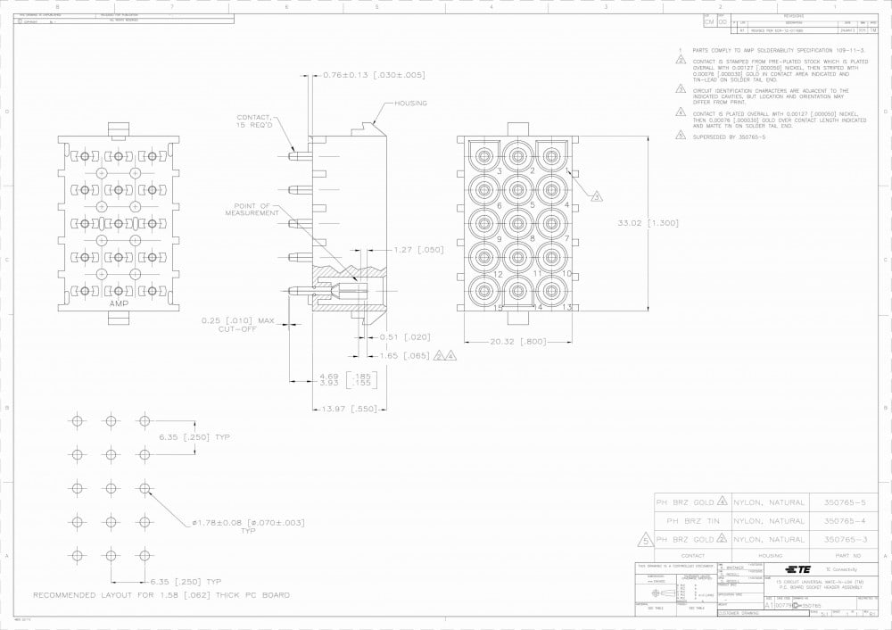 TE Connectivity 350765 controlled drawing preview