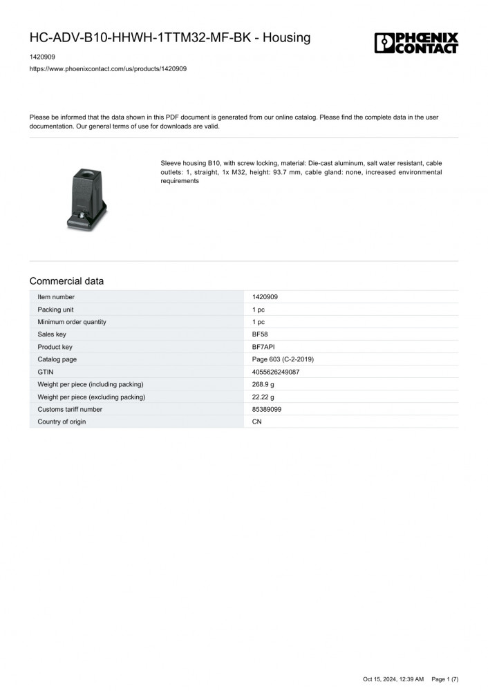 Phoenix Contact 1420909 product data page 1