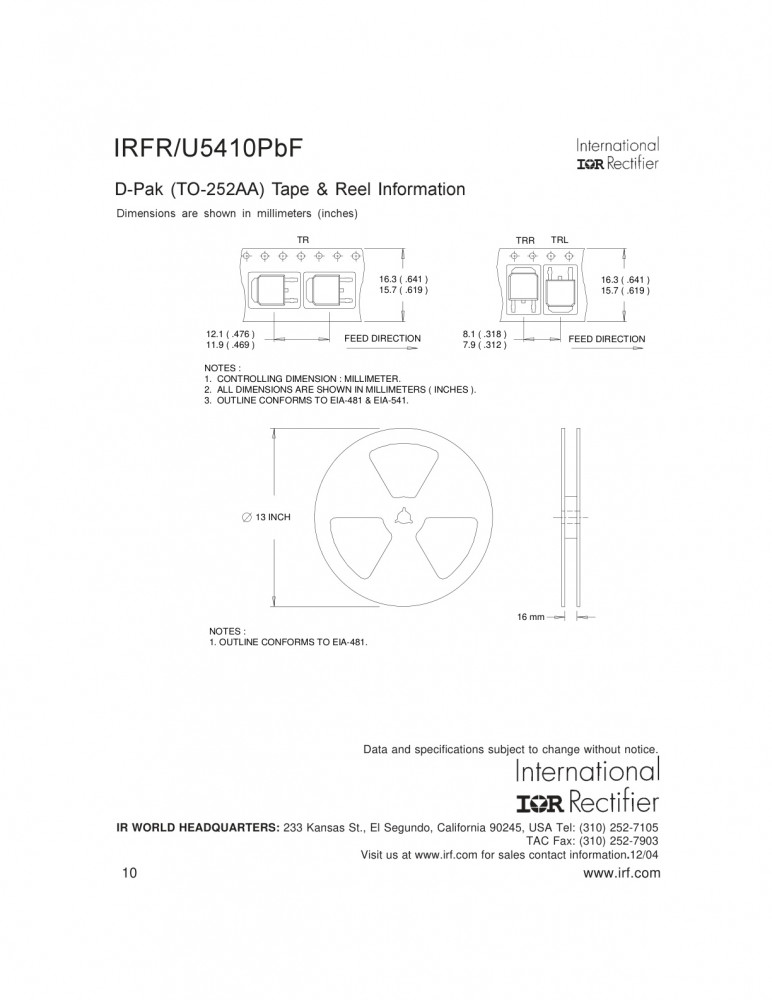 IRFR5410TRPBF datasheet page 10