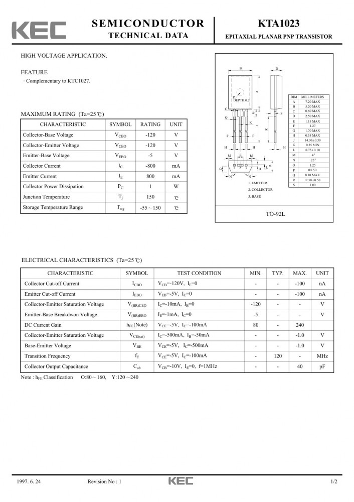 KTA1023-Y-AT/P technical document page 1