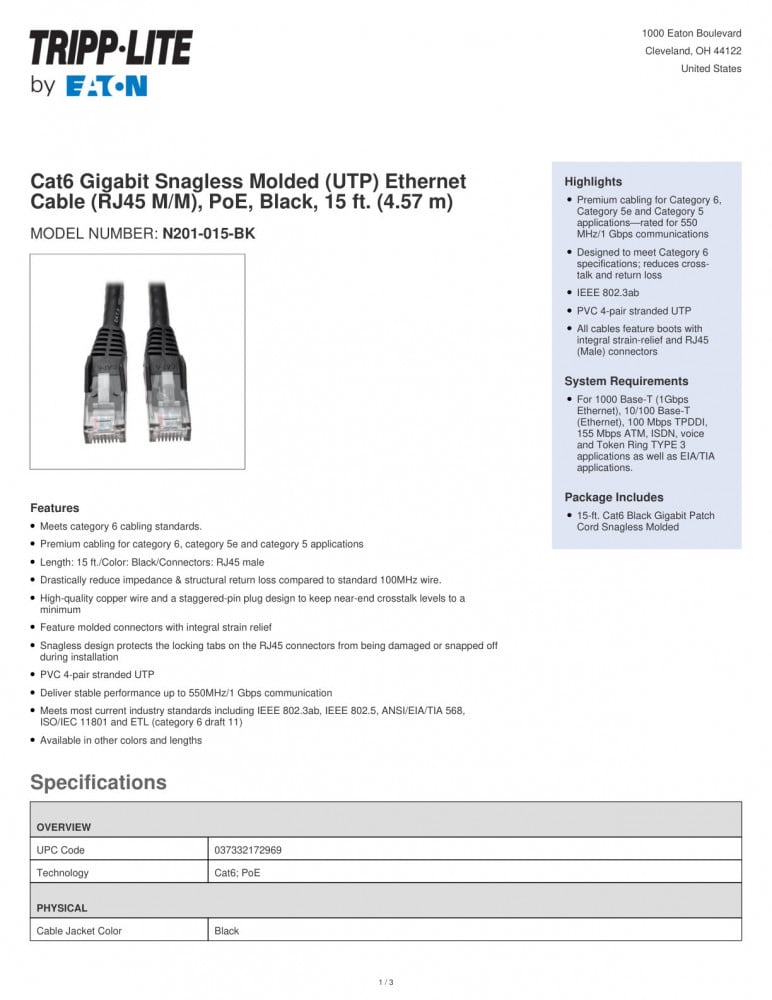 N201-015-BK technical document page 1