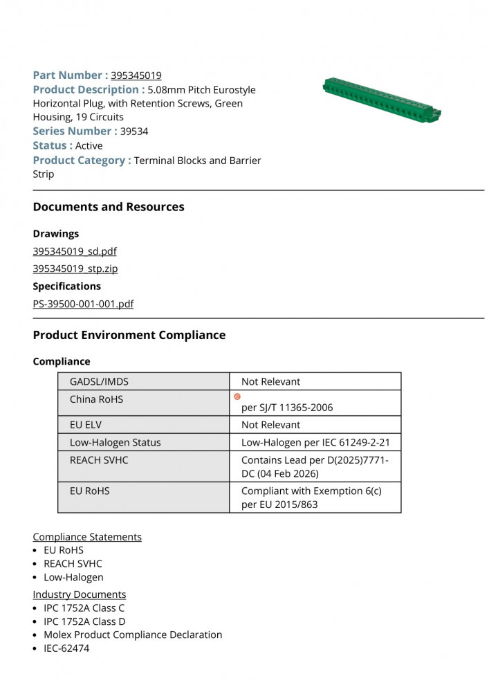 ESE Eurostyle terminal blocks specification, page 1