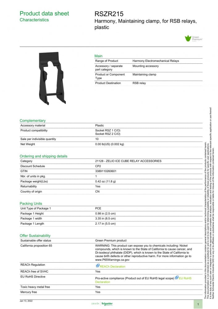 RSZR215 technical document page 1