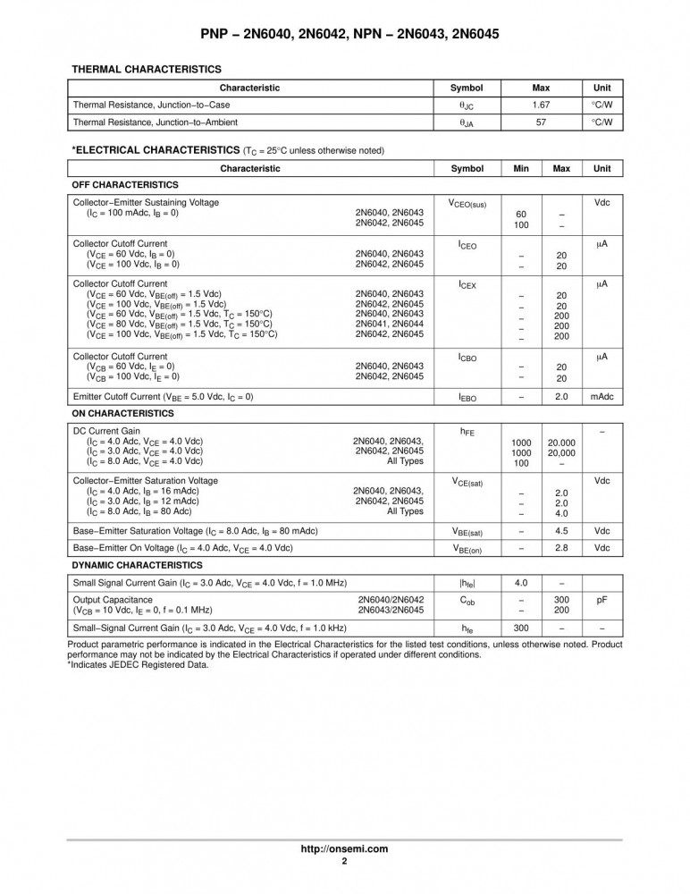 2N6043 technical document page 2