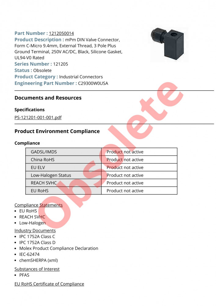 DIN Valve Connectors product specification preview, page 1