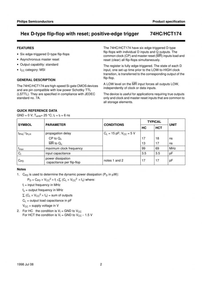 74HCT174 datasheet page 2