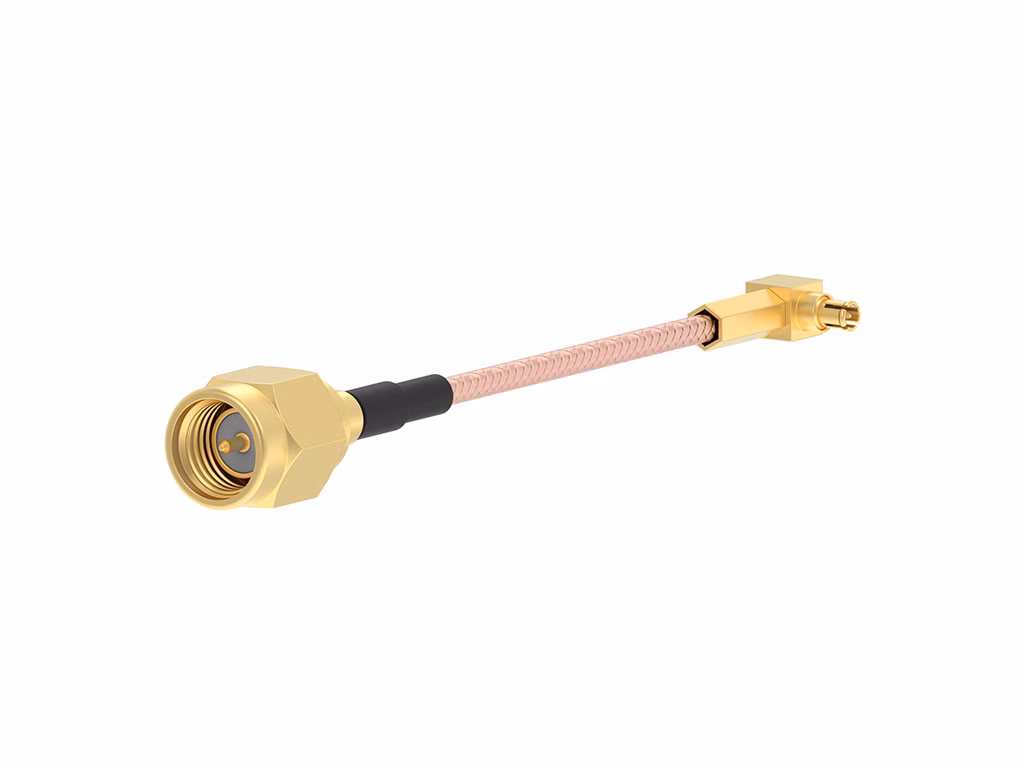 MMCX Right-Angle Plug to SMA Straight Bulkhead Jack Rear Mount on 1.37mm Cable, 82.00mm Length, 50 Ohms