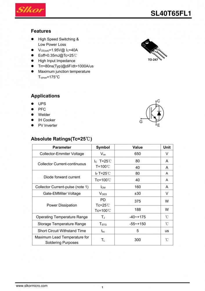 SL40T65FL1 datasheet page 1