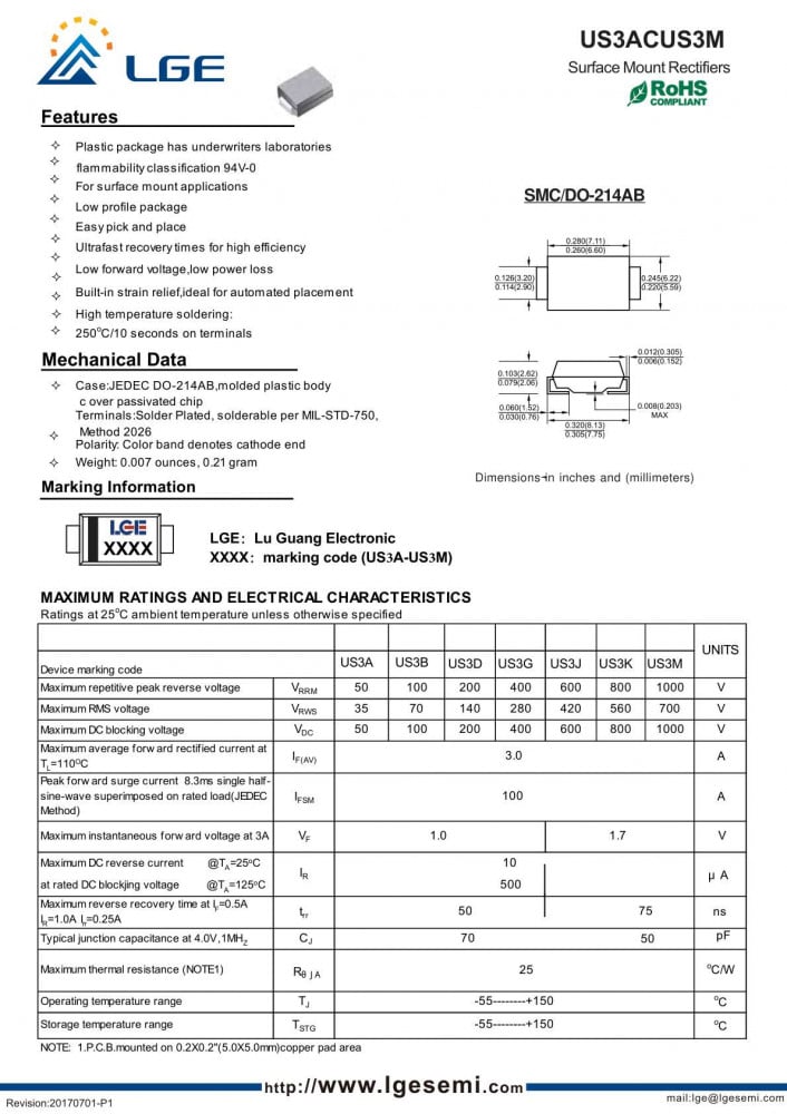 LGE US3M datasheet page 1