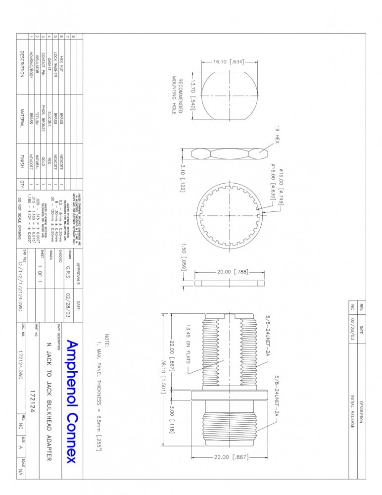 Amphenol 172124 technical drawing