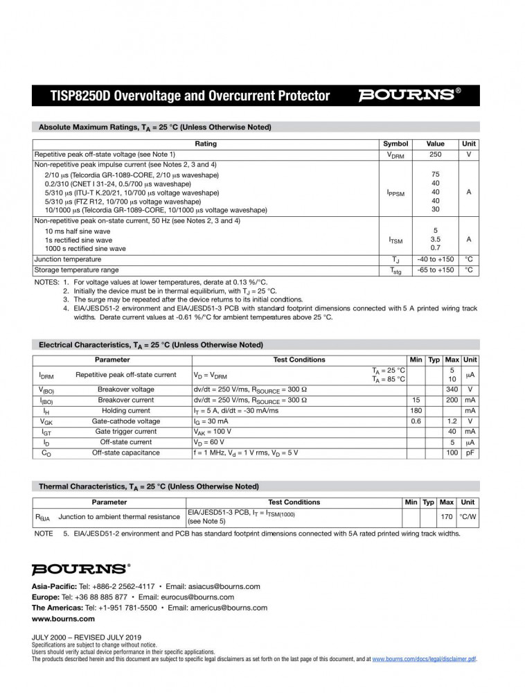 TISP8250D datasheet page 2