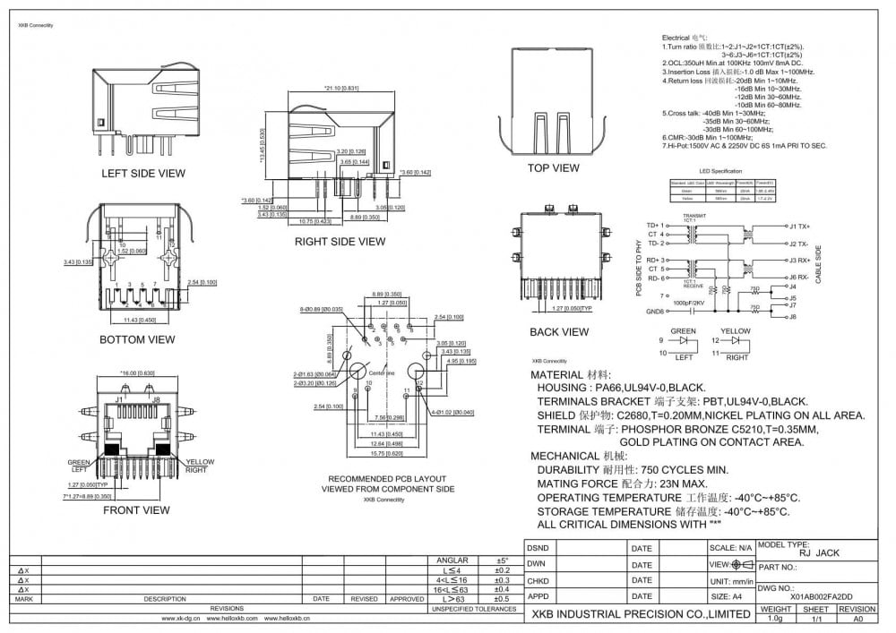 X01AB002FA2DD technical drawing and views