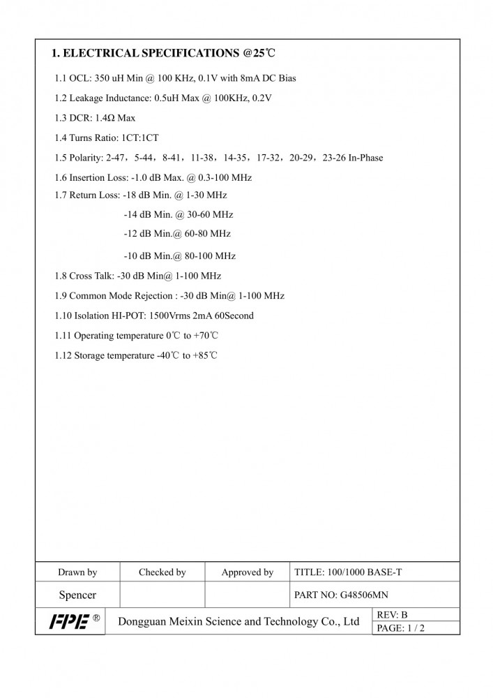 FPE G48506MN datasheet page 1
