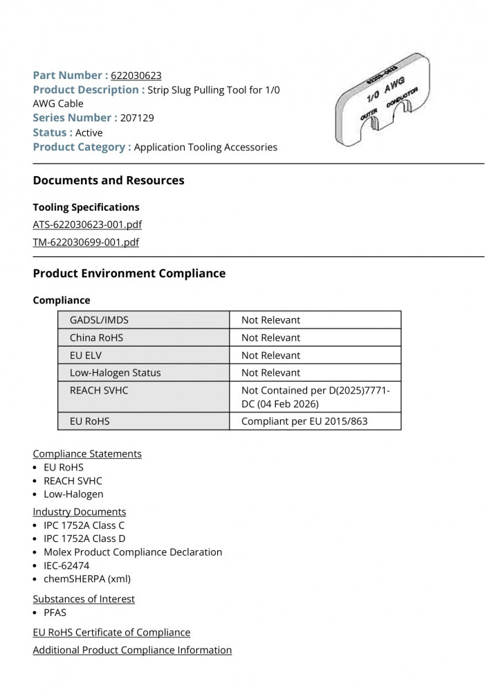MOLEX 622030623 tooling document preview, page 1