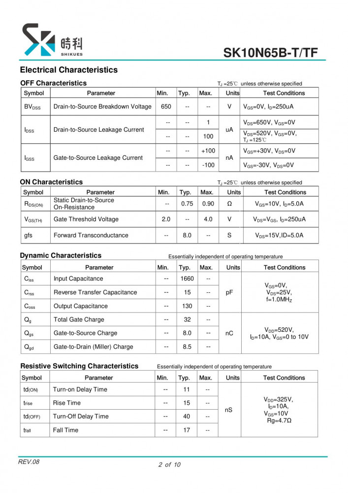 SK10N65B-TF datasheet page 2