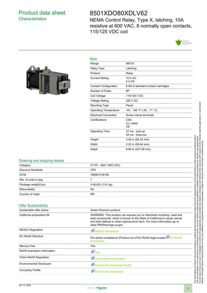 8501XDO80XDLV62 technical document page 1