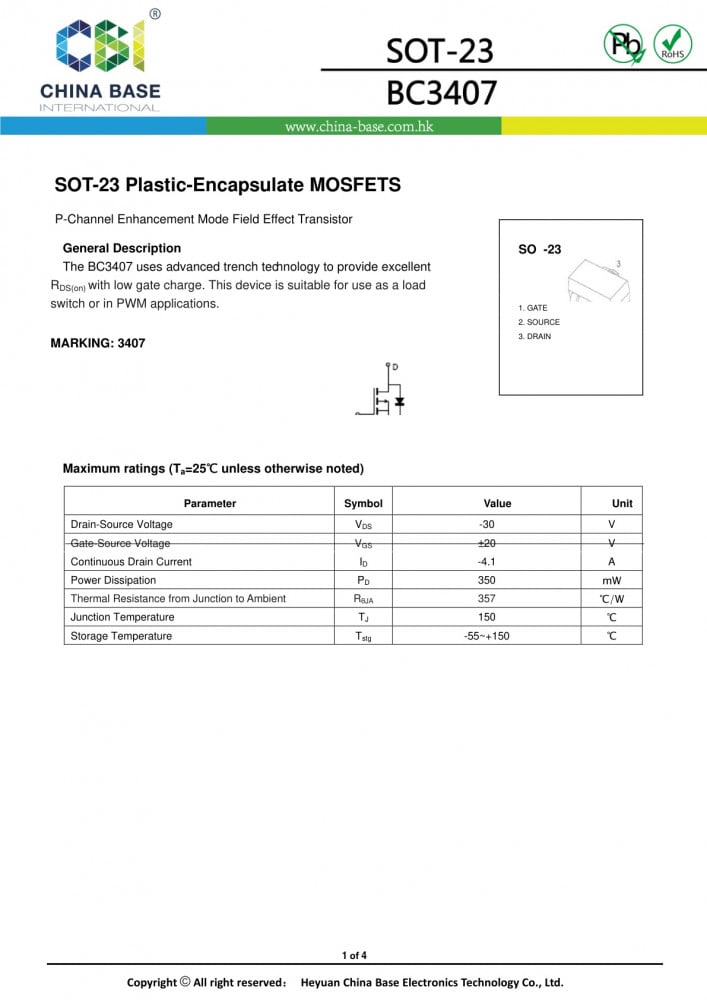 BC3407 datasheet page 1