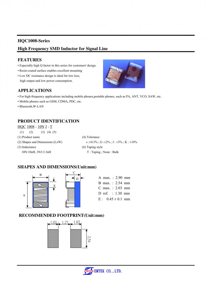 EMTEK HQC1008 series documentation page 1