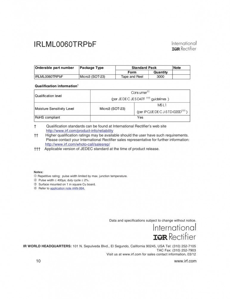 IRLML0060TRPBF datasheet page 10