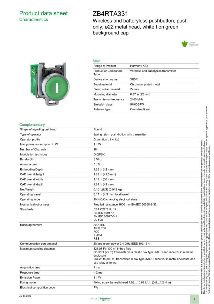 ZB4RTA331 technical document page 1