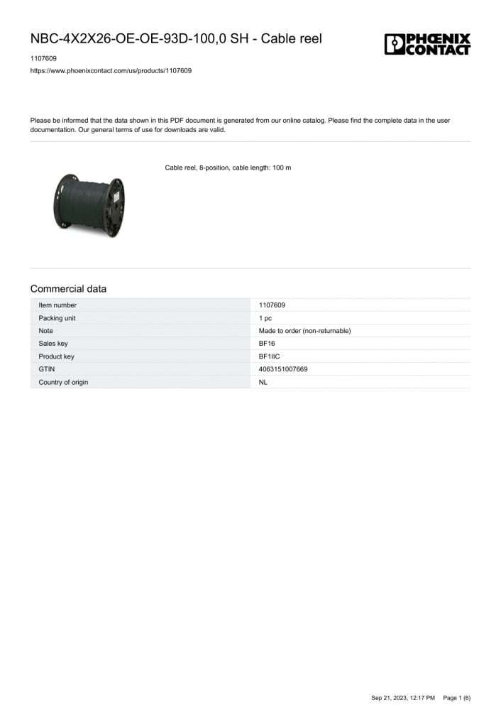 Phoenix Contact 1107609 technical document page 1