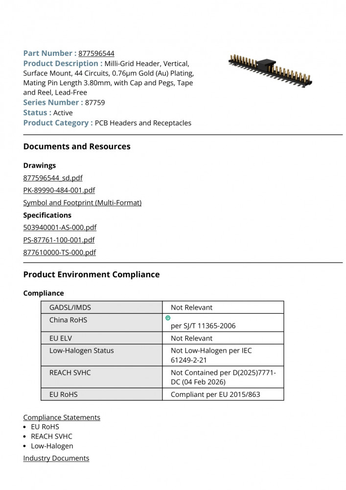 Technical document preview 1 for MOLEX 877596544