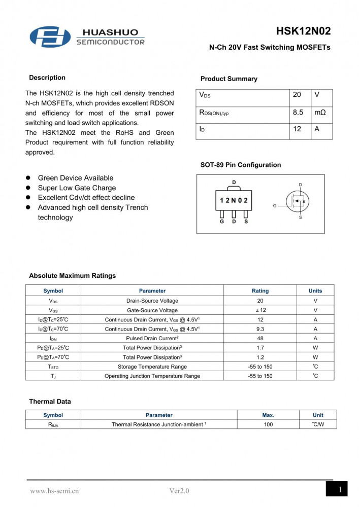 HSK12N02 datasheet page 1