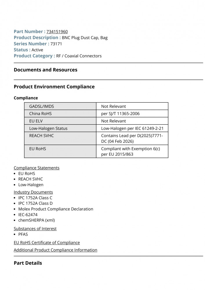 Technical document image 1 for MOLEX 734151960