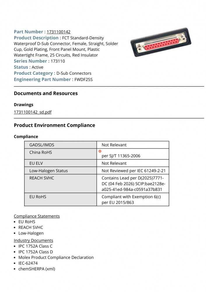 MOLEX 1731100142 drawing page 1