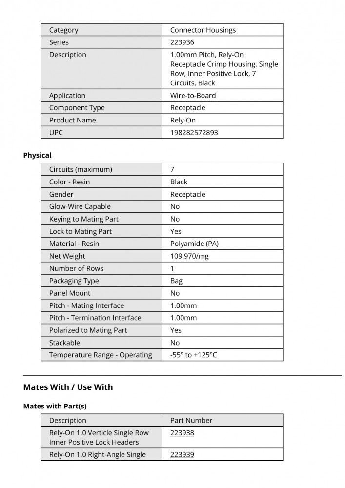 Product document page 2 for MOLEX 2239362070