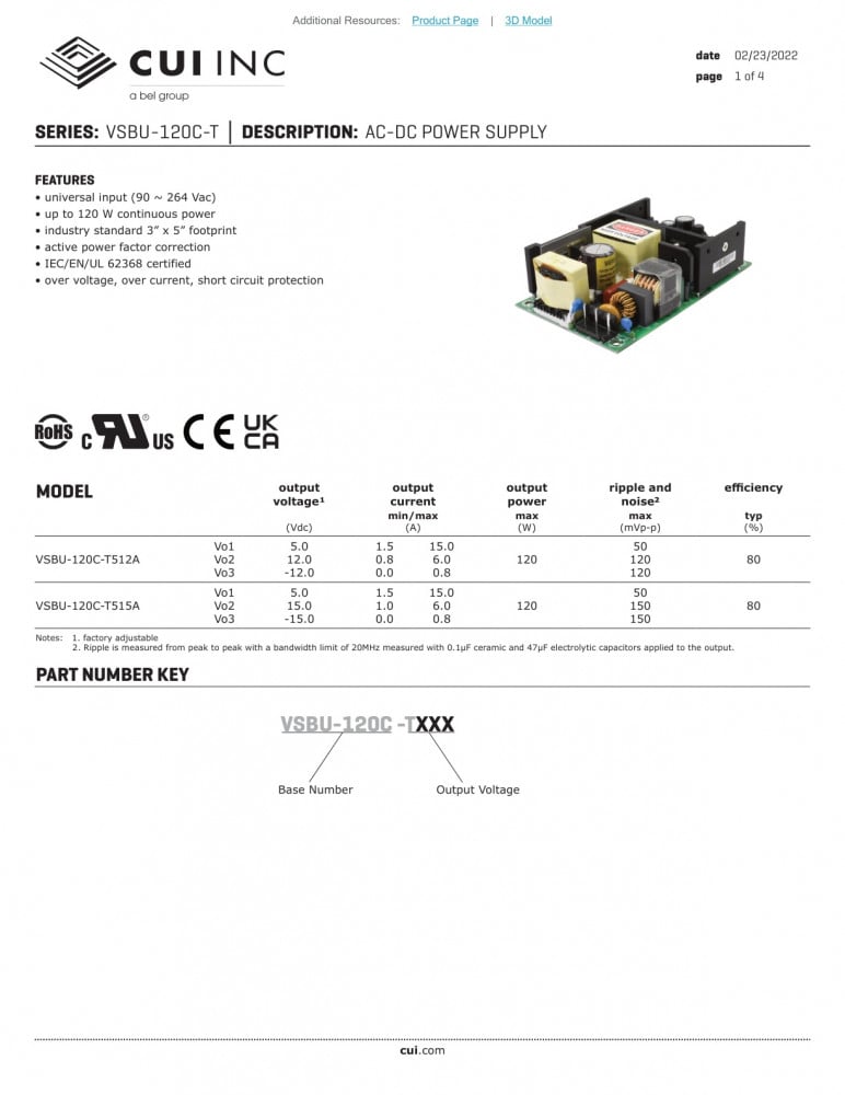 CUI VSBU-120C-T515A datasheet page 1
