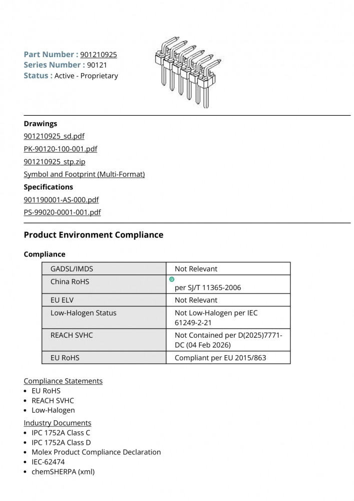 MOLEX 901210925 technical document preview, page 1