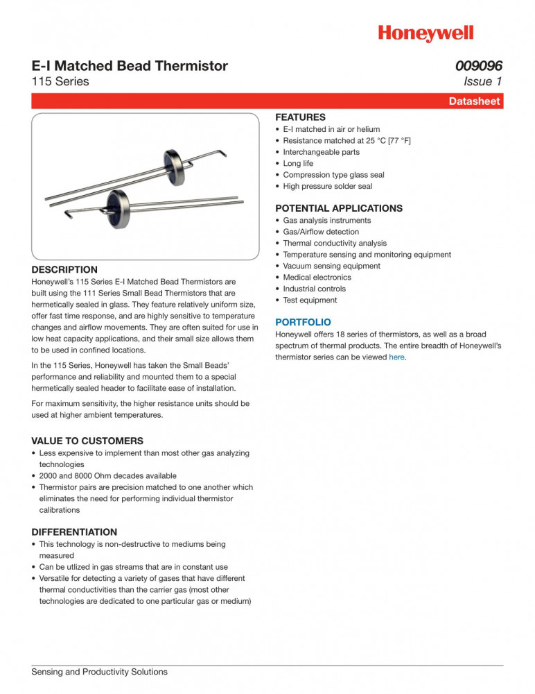 Honeywell 115 Series document page 1