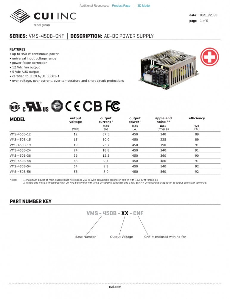 CUI VMS-450B-CNF datasheet page 1