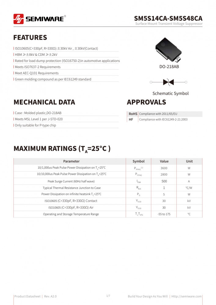 SM5S26CA datasheet page 1