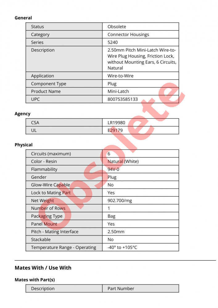 Technical document image 2 for MOLEX 29110063