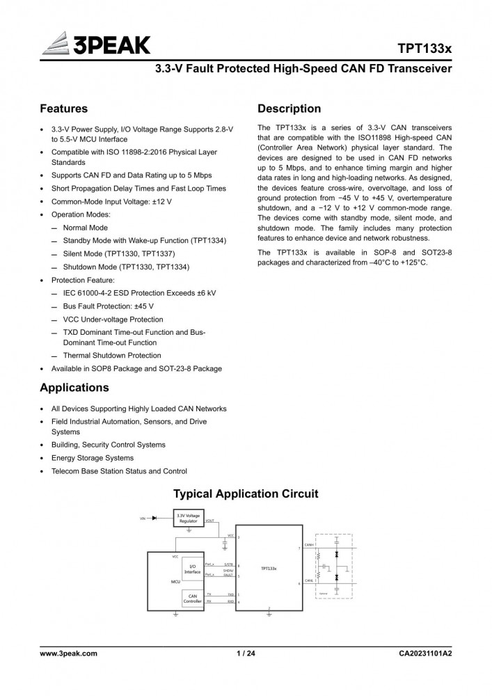 TPT133x datasheet page 1